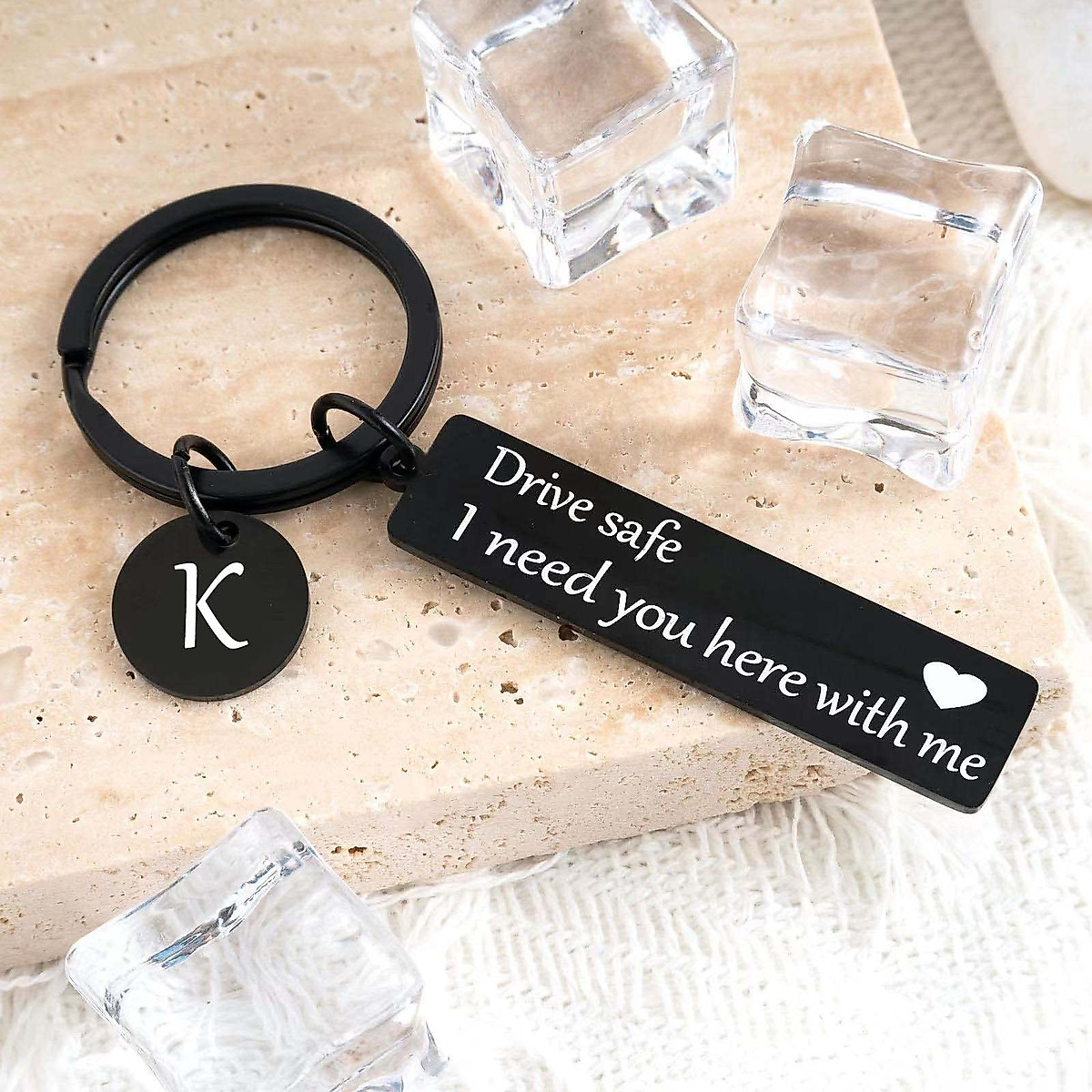 VICKHU drive safe keychain for boyfriend,26-letter keychain,gifts for boyfriend on bithday christmas valentines day (Black letter K)