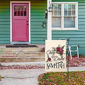 Personalized Garden Flag | Small Vertical Double Sided 12.5" X 18" Porch Flags | Customize Yard House Flag | Elegant Black Family Name, Initial, Couple Names And Date | C02D10