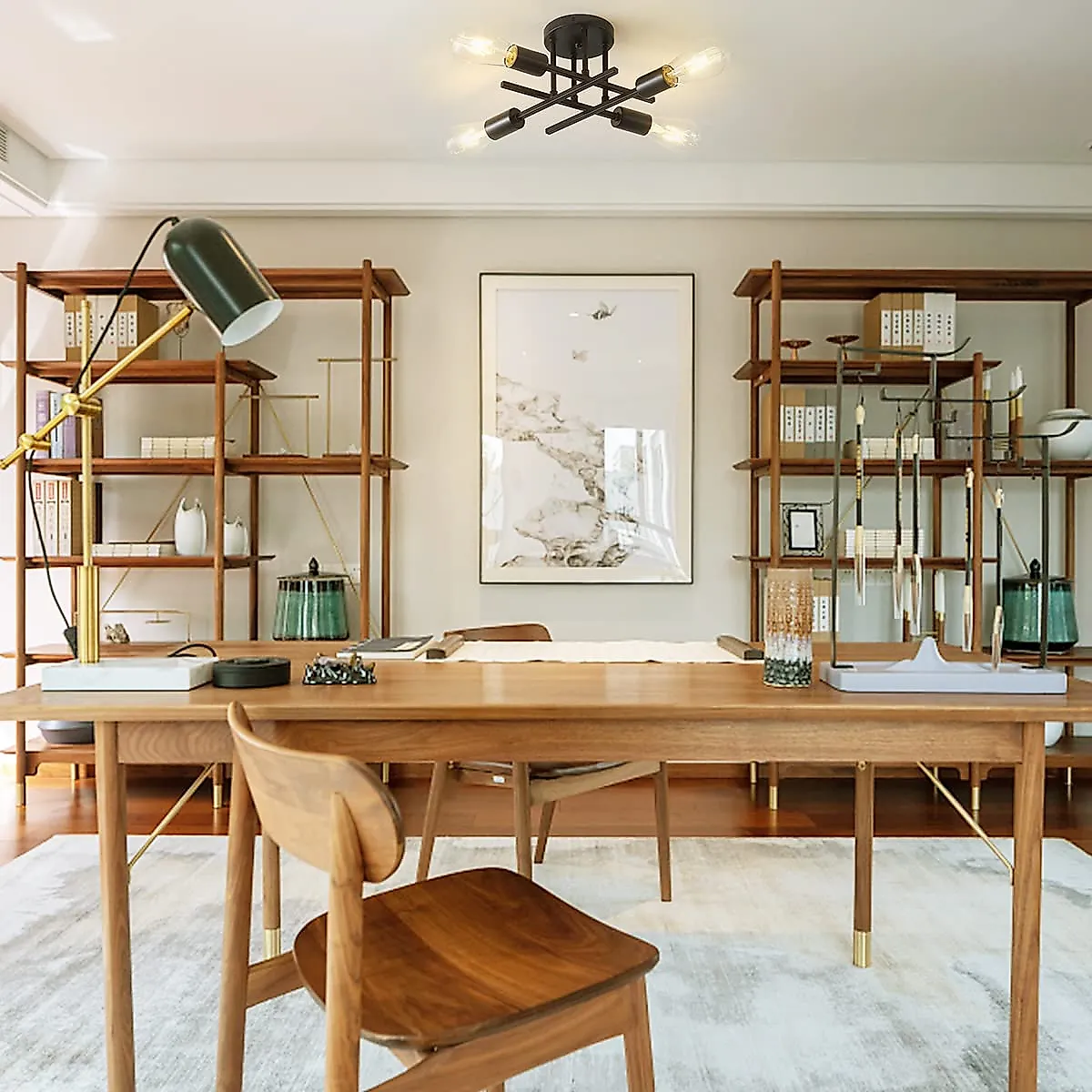 Giutna Modern Semi Flush Mount Ceiling Light Fixture,4-Light Farmhouse Light Fixtures Ceiling Mount,Industrial Chandelier Ceiling Lamp for Living Room Bedroom Kitchen Hallway,Bulb Not Included(Black)