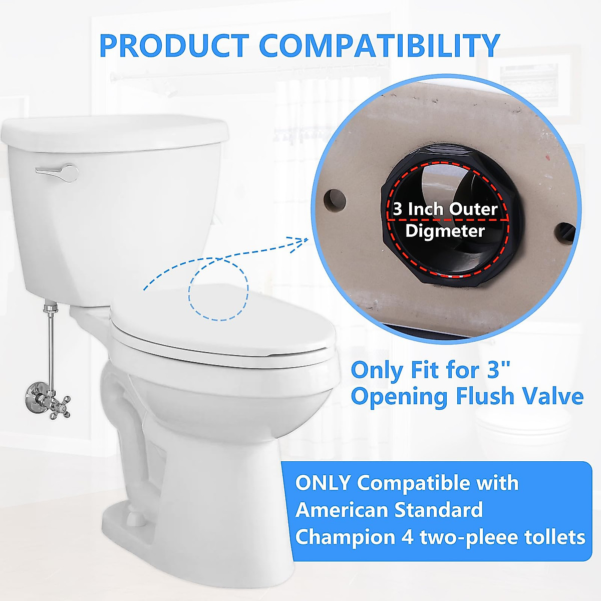 RAINGOWN Toilet Tank to Bowl Gasket Kit for American Standards Toilet Part Champion 4 AS738756-0070A, 3 Inch Toilet Tank Replacement Kit Includes Gasket & Bolt Kit with Handle