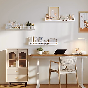 White Nursery Bookshelves,32Inch, Floating Nursery Shelves - Set of 3 - Book Shelf Organizer for Baby Nursery Room Decor, Wall Shelves for Kitchen Spice Rack, Pine