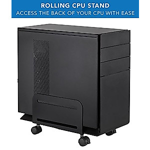 Mount-It! Rolling CPU Stand with Wheels, Heavy Duty Desktop Computer Tower Cart with Ventilation and Adjustable Width from 4.87 to 8.5 Inches, Steel