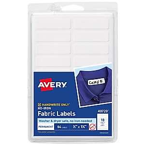 Avery No-Iron Fabric Labels, Washer & Dryer Safe, Handwrite, 1/2" x 1-3/4", 54 count (Pack of 1)