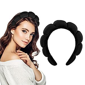 Spa Headband for Women, Makeup Headband Sponge Skincare Headband Soft Terry Cloth Fabric Hairband Hair Accessories for Washing Face, Makeup Removal, Shower, Skincare (Black)