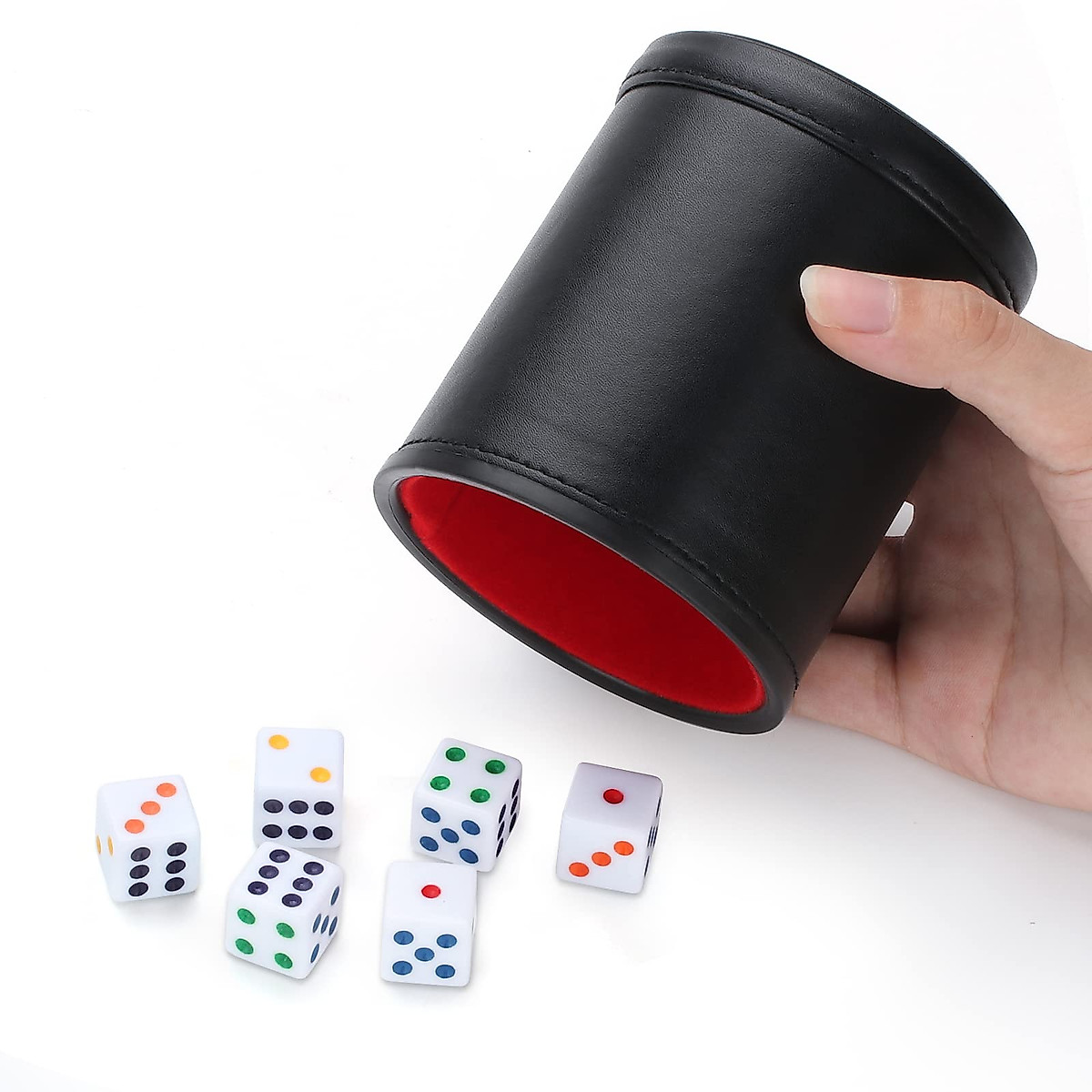 Delta-shop Felt Lined Professional Dice Cup - with 6 Dice Quiet for Yahtzee Game