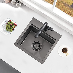 15 Inch Black Drop In Bar Sink Workstation-Bokaiya 15x15 Black Stainless Steel Topmount Bar Sink Outdoor Rv Sink 16 Gauge Single Bowl Wet Bar Sink with Cutting Board