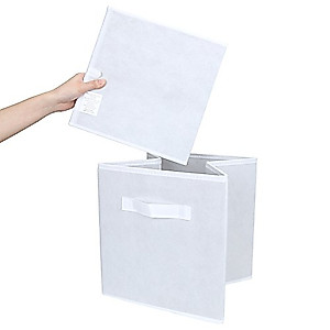 EZOWare Set of 12 Foldable Basket Bin Collapsible Storage Cube For Nursery, Kids Toys Organizer, Shelf Cabinet - (Kale Green+ White)