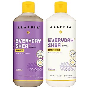 Alaffia EveryDay Shea Shampoo and Conditioner - Normal to Very Dry Hair, Cleans and Protects, Supports Balance pH for Luxurious Locks with Shea Butter and Coconut Oil, Lavender, 16 Fl Oz Each