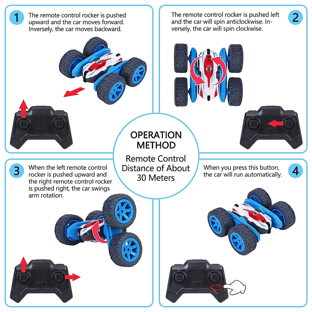 Acekid Remote Control Car for Kids, 2.4 GHz 4WD RC Stunt Car with LED Lights, Double Sided 360 Degree Flips RC Cars Toy for Boys Girls, Birthday Gift for Kids