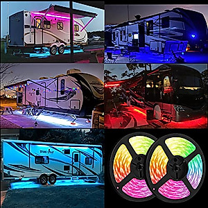 Vbakor RV Awning Lights, 40FT RV Underglow Led Lights Kit, 12V Multi-Color Exterior Neon Accent Underbody Strip Lights for Camper Motorhome with Extension Cable, Music Sync, Waterproof