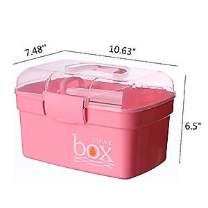 Kinsorcai Clear Plastic Storage Box/Tool Box, Multipurpose Organizer and Portable Handled Storage Case for Art Craft and Cosmetic (Pink)