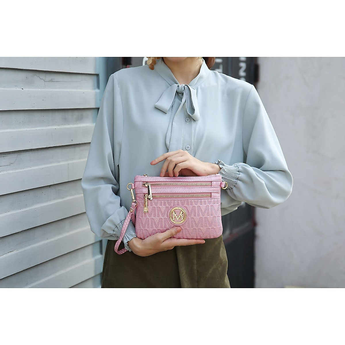 MKF 2 in 1 Crossbody Bags for Women, Wristlet Purse - Ladys Small PU Leather Messenger Handbag - Adjustable Strap Tan