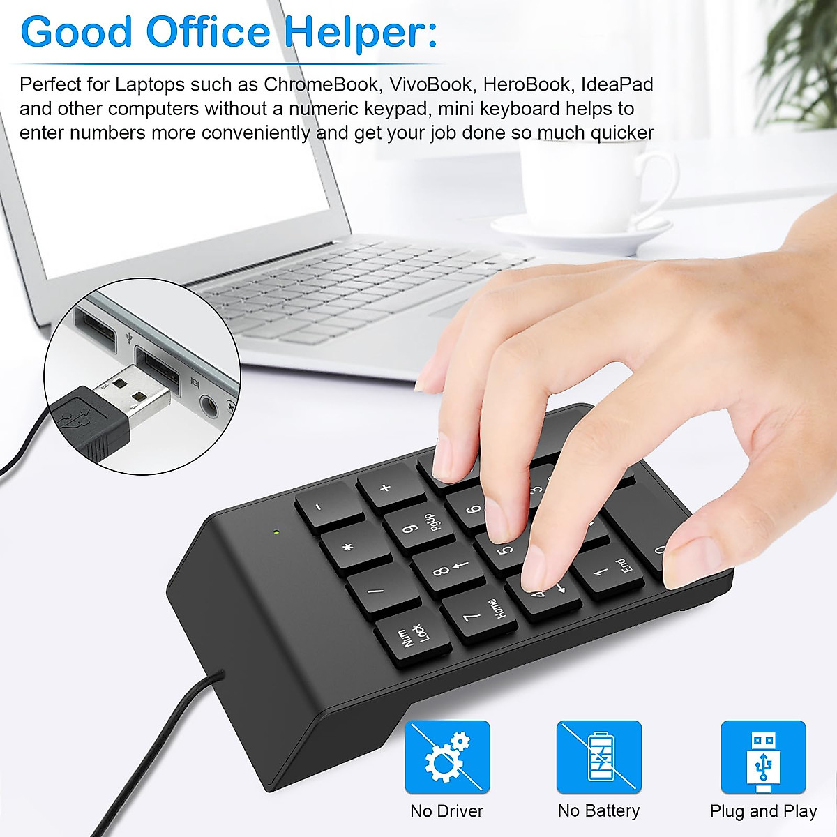 USB Numeric Keypad Numpad Portable Slim Mini 10 Key Number Pad Keyboard for Laptop Desktop Computer PC, Compatible with ChromeBook Surface Notebook, Tax Accountant Calculate Office Travel & Home