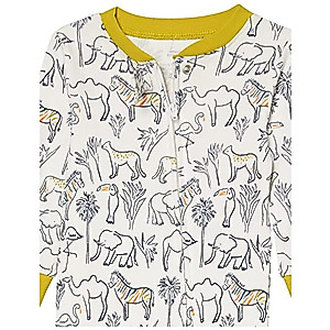 Amazon Essentials Baby Girls' Snug-Fit Cotton Footed Sleeper Pajamas, Pack of 3, Safari, 18 Months