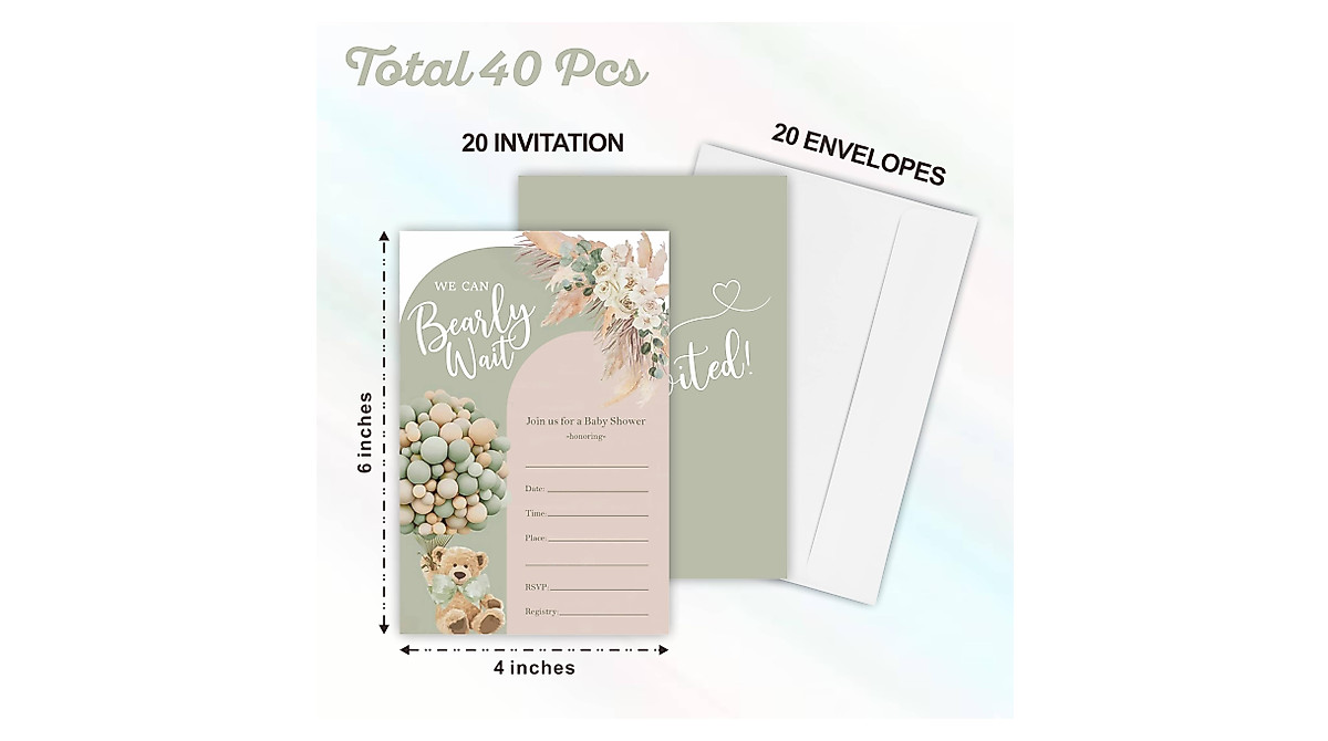 We Can Bearly Wait Baby Shower Invitations - 20 Pack