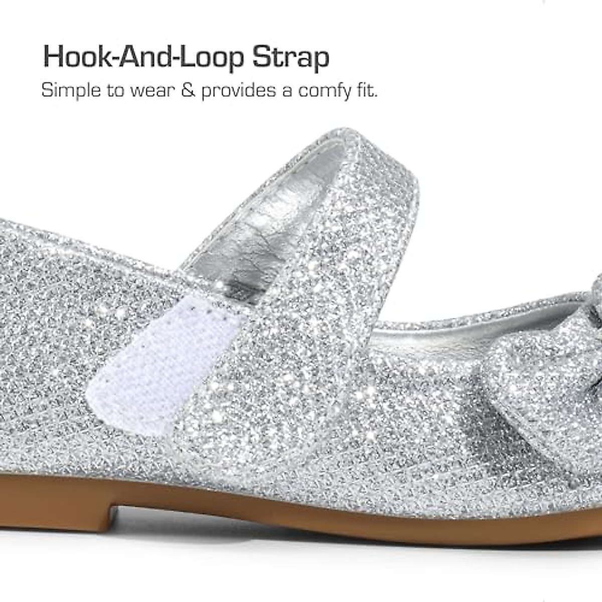 DREAM PAIRS Toddler Dress Shoes Mary Jane Flats for Girls Side Bow Ballerina Shoes,Size 2 Little Kid,Silver/Glitter,Angel-5