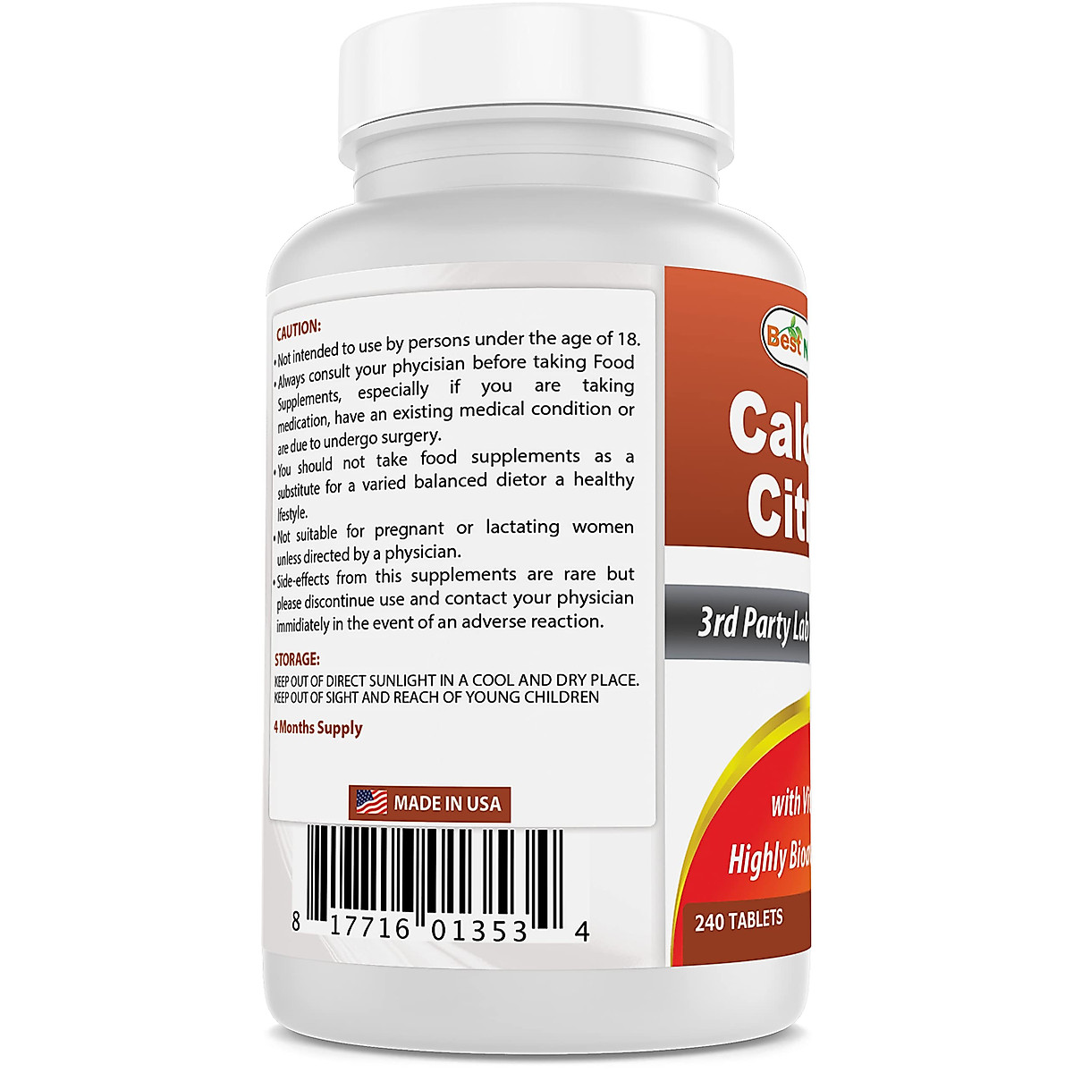 Best Naturals Calcium Citrate with Vitamin D-3 240 Tablets (240 Count (Pack of 1))