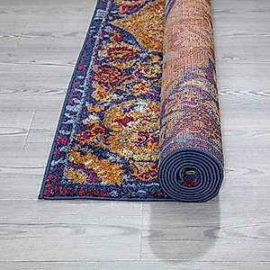 Machine Washable Modern Design Jute Back 5x7 Abstract Indoor Area Rug for Bedroom, Living Room, Dining Room, Office, 5'3" x 6'11", Orange