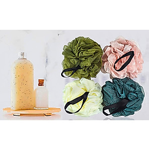 DecorRack 4 Loofah Bath Exfoliating Sponges 64g, Mesh Pouf, Bath Body Shower Scrubber Poof, Travel Bath and Shower Loofah Sponge Puff (Pack of 4)