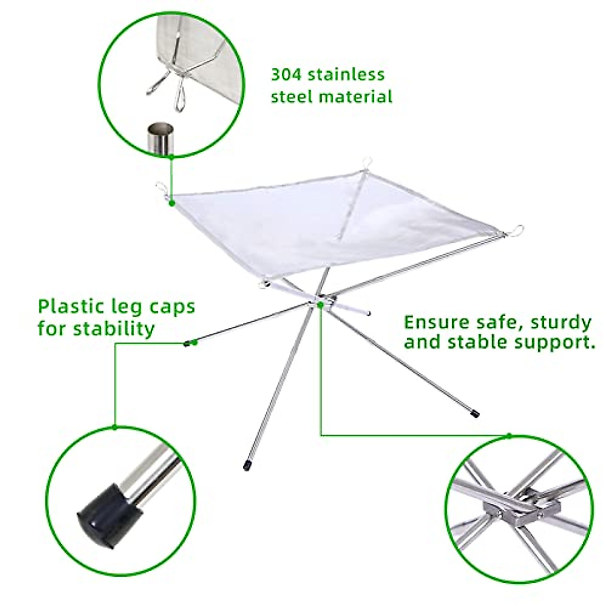 Meshscreen Portable Outdoor Fire Pit 16.5 Inch, Foldable Stainless Steel Outdoor Camping Wood Burning Accessories for Outdoor, Camping, Garden, Backyard