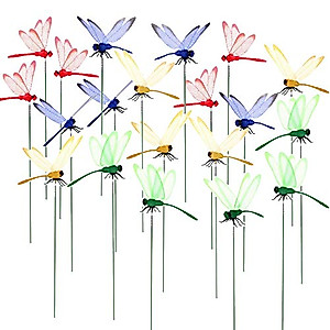 Seasonsky 30 PCS Dragonfly Garden Stakes, 2 Size Artificial Dragonfly Stakes Indoor Outdoor Yard Garden Flower Pot Decoration, Miniature Fairy Garden Decoration