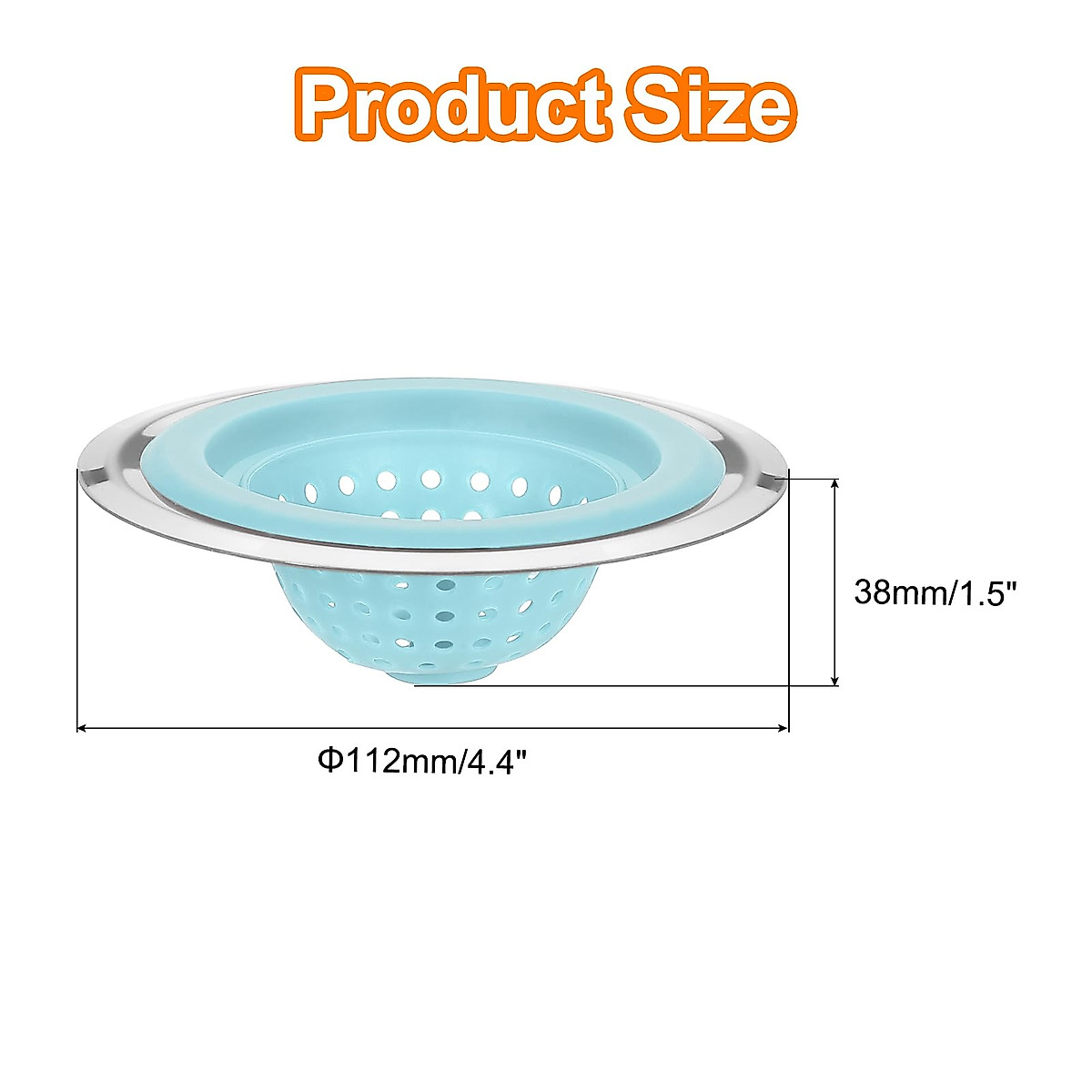 uxcell Silicone Sink Strainer, 2Pcs Kitchen Sink Drain Strainer Stopper with Detachable Stainless Steel Edge 4.4" Diameter Rim, Blue