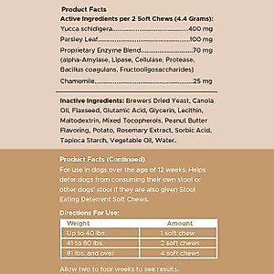 Stop The Poo Chew Coprophagia Treatment for Dogs - 120 Soft Chews - Peanut Butter Flavor Dog Deterrent for Dogs Eating Poop - Treats Bad Breath and Boosts Gut Health - Made in USA