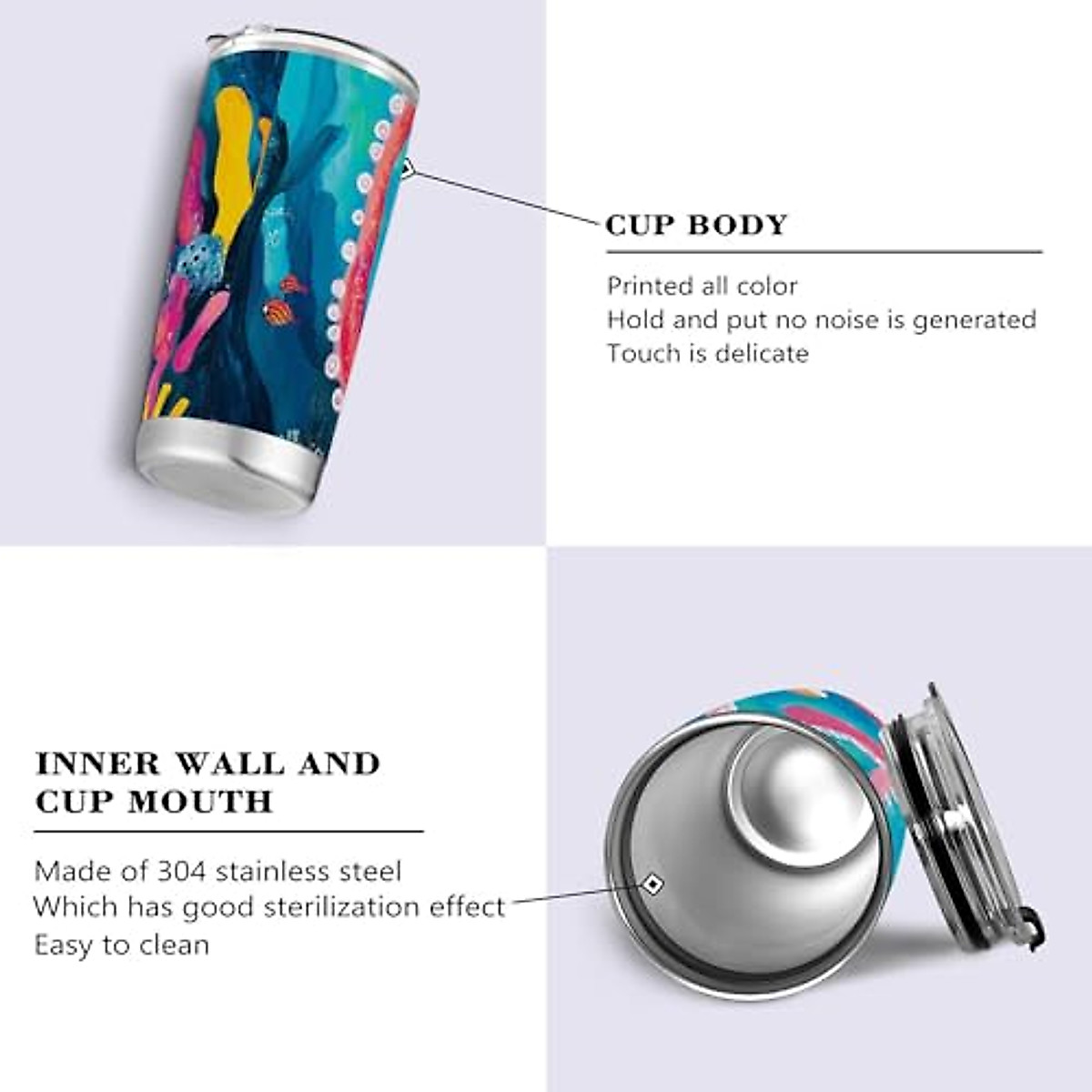 sanluoli animal sea Hiding in Coral Reef Stainless Steel coffee cup with lid with Straw Lid insulated coffee mug for outdoor Aesthetic straw tumbler 20 OZ