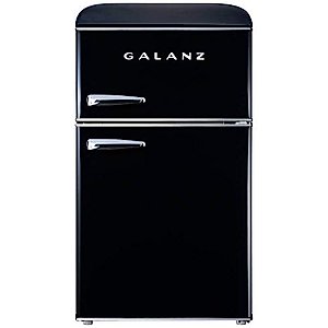 Galanz Retro Compact Mini Fridge with Freezer, 2-Door, Energy Efficient, Small Refrigerator for Dorm, Office, Bedroom, 3.1 cu ft, Black