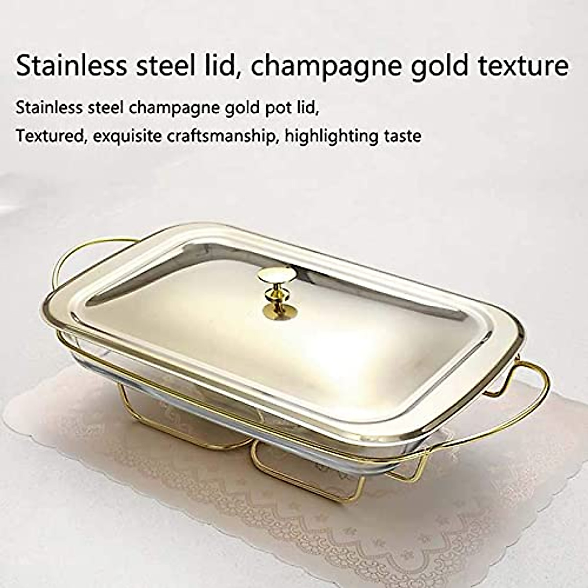 Chafing Dish Food Warmer Stainless Rectangular Buffet Server with 1 Tempered Glass Bakeware for Buffet Catering Kitchen Party (Silver)