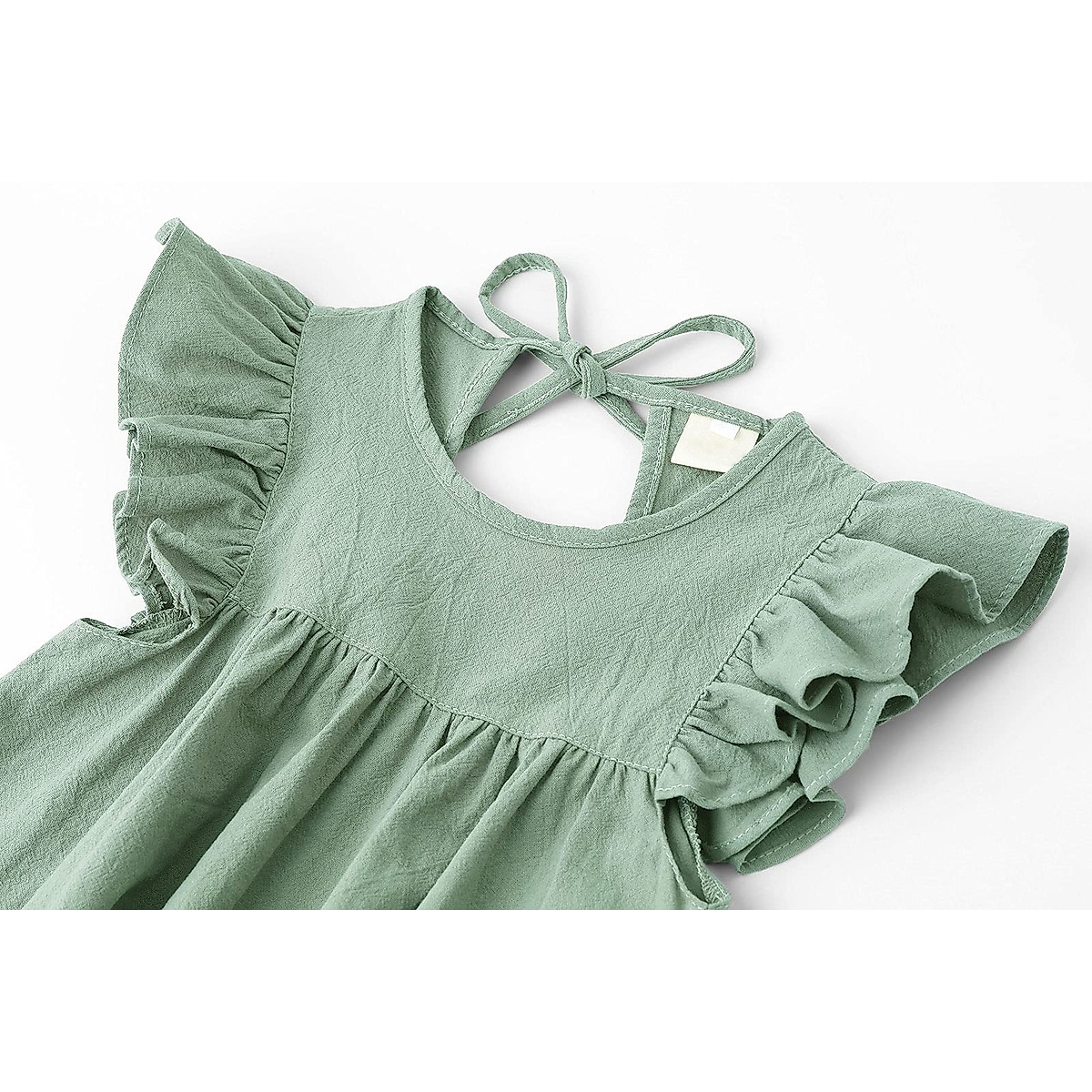JNKLWPJS Toddler Baby Girl Cotton Linen Ruffle Halter Sleeveless Kids Casual Beach Party Dresses Green 100CM