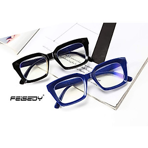 FEISEDY Blue Light Blocking Glasses Men Women Classic Thick Square Rim Frame Eyeglasses B2661