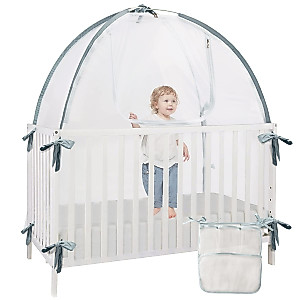 YOMECHEO Baby Crib Tent, Baby Safety Net for Cribs to Keep Baby from Climbing Out, Stable Structure Design with Strong Rods, See-Through Mesh Crib Mosquito Net