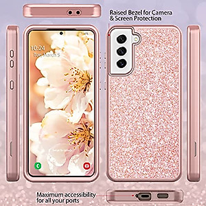 Coolwee Pink Full Protective Case for Galaxy S22 5G Heavy Duty Hybrid 3 in 1 Rugged Shockproof Women Girls for Samsung Galaxy S22 6.1 inch Rose Gold