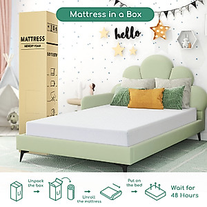 Airdown Twin Mattress, 6 Inch Memory Foam Mattress in a Box for Kids, Medium Firm Green Tea Gel Mattress Twin Size for Bunk Bed, Trundle Bed, Guest Room White
