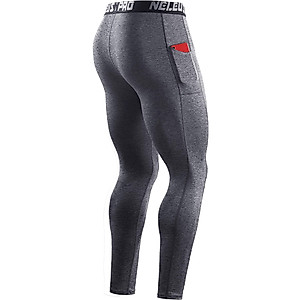 NELEUS Men's 3 Pack Dry Fit Compression Pants Running Tights with Pocket,6069,Black/Grey/Navy,US M,EU L