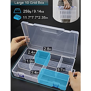 Beoccudo Tackle Box Beads Organizer Tackle Boxes with Dividers Plastic Storage Large 10 Grids Box Jewelry Compartment Container (10 Grids Box, 2 Pack)