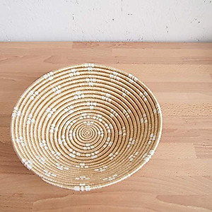 African Basket- Ntamba/Rwanda Basket/Woven Bowl/Sisal & Sweetgrass Basket/Tan, White