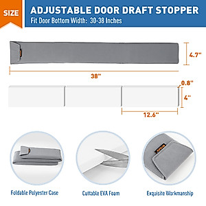 MAGZO Tailorable Door Draft Stopper 38" L X 4.7" W X 1.2" T, Fit Door Bottom Length 30-38 Inch Door Draft Blocker Noise Cold Air Wind Dust Proof Energy Saving, Gray