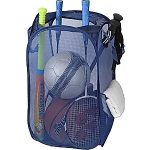 2 Pack - SimpleHouseware Mesh Pop-Up Laundry Hamper Basket with Side Pocket, Dark Blue