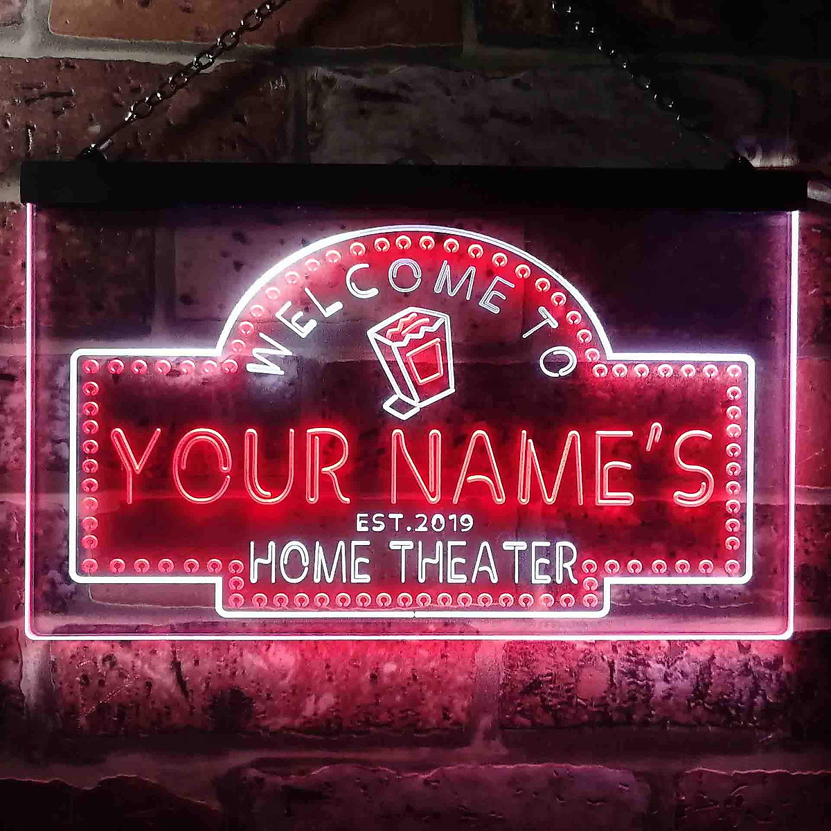 ADVPRO Personalized Your Name Est Year Theme Home Theater Cinema Dual Color LED Neon Sign White & Red 16" x 12" st6s43-ph2-tm-wr