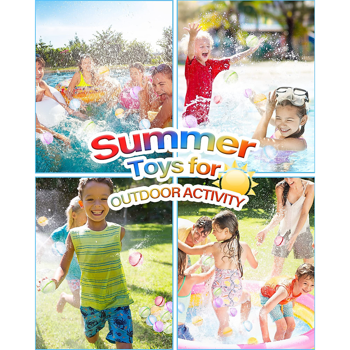 ALTOR Reusable Water Balloons, Magnetic Self Sealing Quick Fill Water Balloons, Latex-Free Silicone Water Balloons, No Pick UP after Water Fight Games, Summer Toys for Kids Adults (Glitter-15 Pcs)