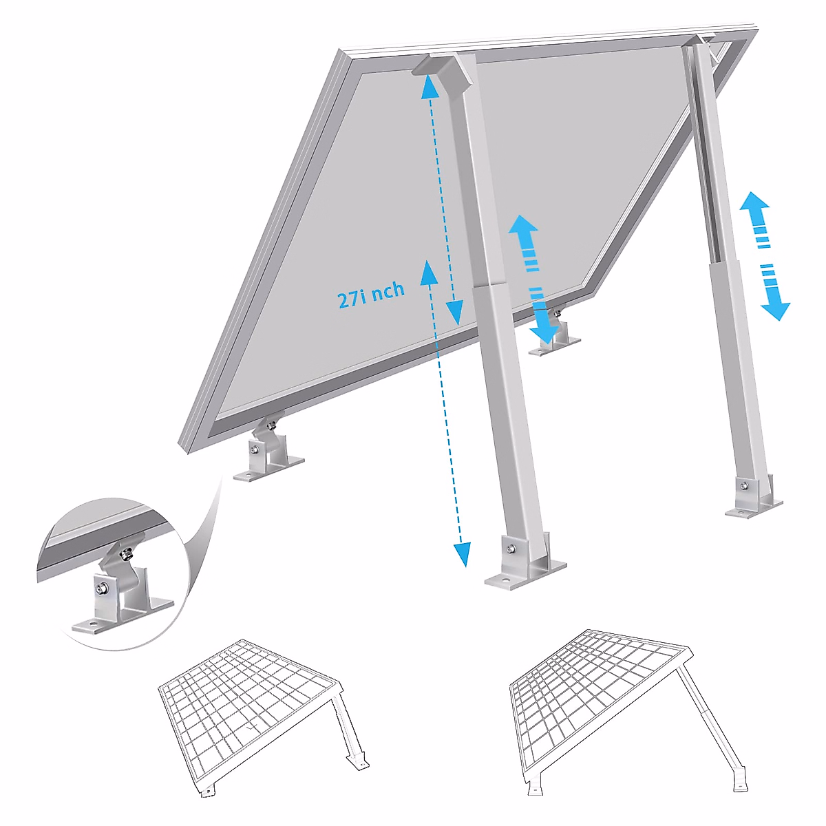 2 Sets Solar Panel Mounting Brackets, Adjustable Solar Panel Tilt Mount Mounting Rack Bracket Support 50W 100W 150W 200W 300W Solar Panels for RV, Roof, Boat, Yacht, Off-Grid Systems Any Flat Surface
