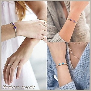 beautlace March Birthstone Adjustable Bracelets Silver Plated Birth Stone Open Double Heart Bracelets Birthday Gifts Jewelry for and Women KB0018M