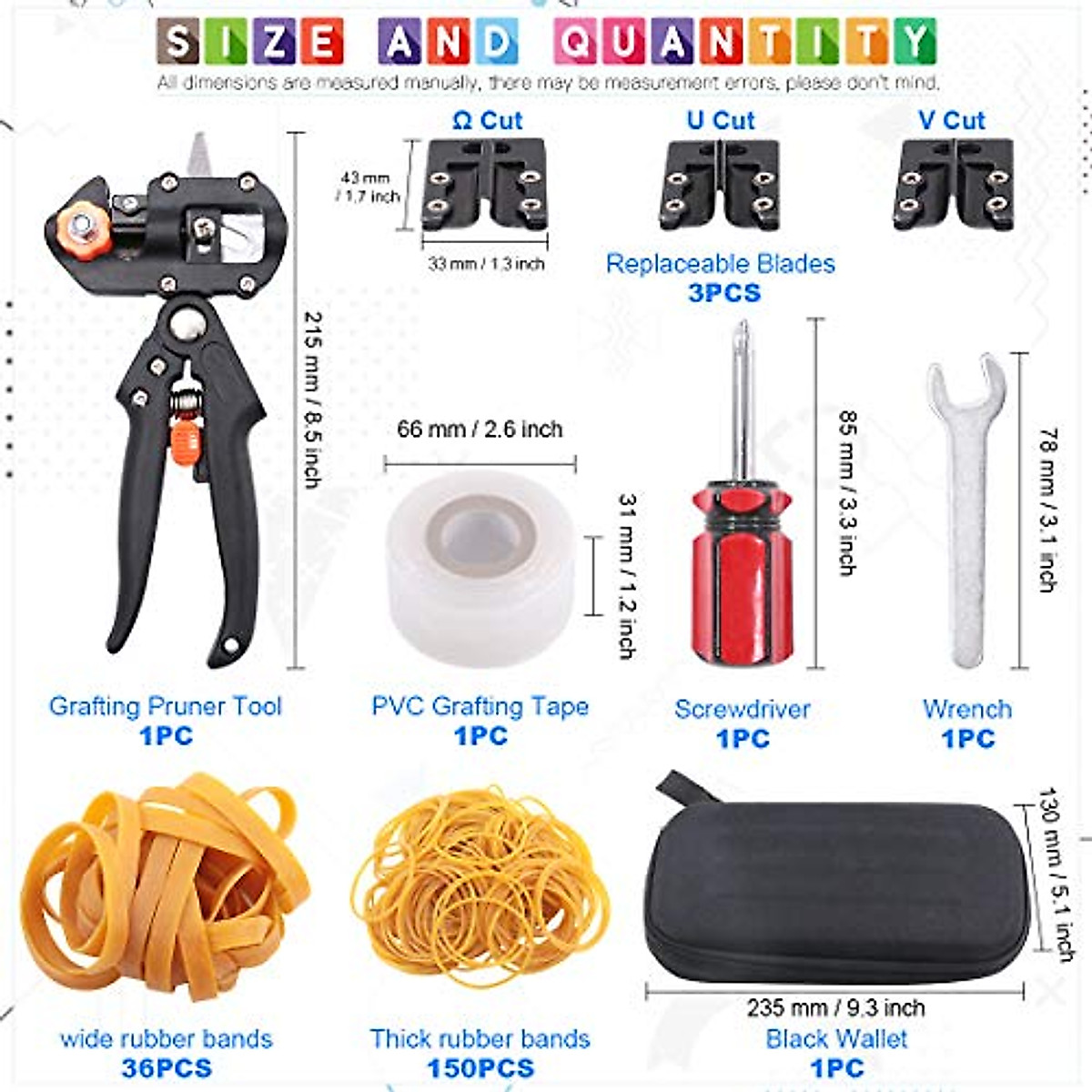 Glarks Professional Garden Fruit Tree Plant Pruning Shears Grafting Cutting Tool Kit with Grafting Tape Rubber Bands