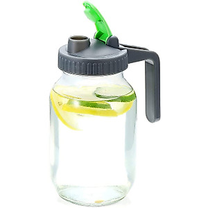 Wide Mouth Mason Jar Pour Spout Lids with Handle Reusable Plastic Flip Cap Lid,Leak-proof Airtight Seal Black, 86mm (Jar Not Included)