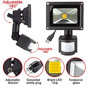 ASIGN 10W Motion Sensor LED Flood Light, 3000K Warm White, 1100lm(MAX), IP65 Waterproof Security Spotlight with PIR for Driveway, Frontdoor, Stair, etc.