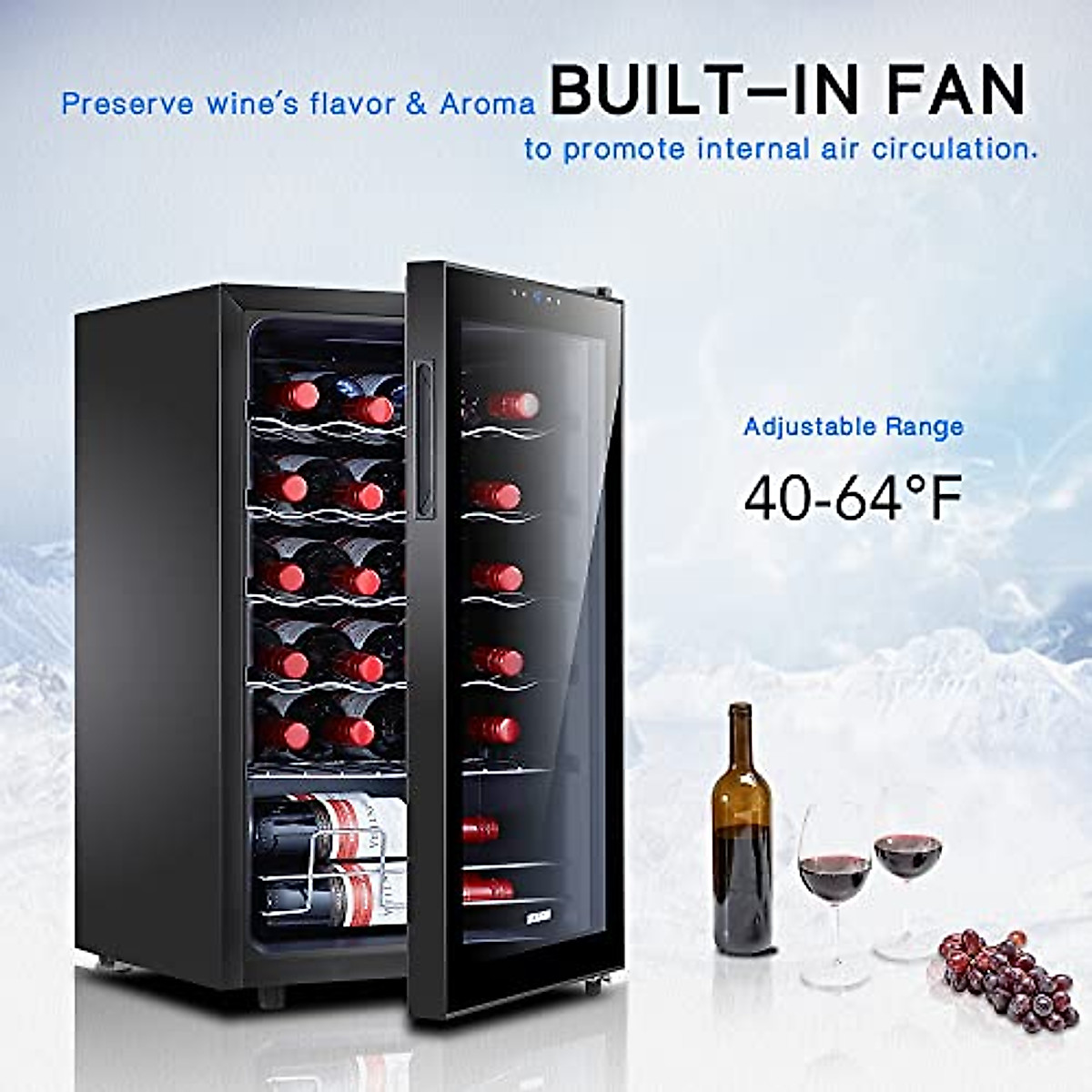 STAIGIS Wine Cooler Refrigerator Freestanding, Mini Wine Fridge 24 Bottle w/Digital Control, Countertop Mini Fridge for Red & White, Glass Door