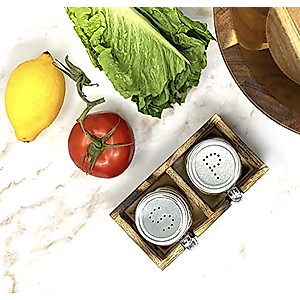 Mason Jar Salt and Pepper Shakers Set with Wood Caddy, Easy to Clean & Refill for Farmhouse Kitchen Table, Rustic Home Decor and Gifts