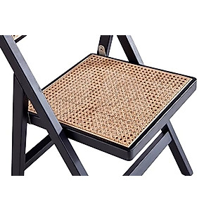 Manhattan Comfort Pullman Folding Rattan Wicker Cane Side Outdoor Dining Chair for Dining Room, Patio, Restaurant, Bistro, Cafe and Pub, Set of 4, Black/Natural